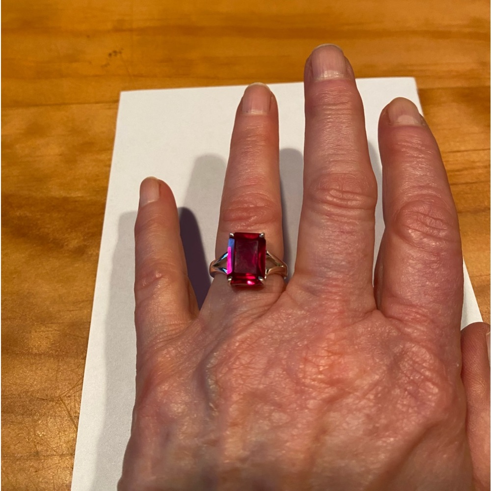 Vintage Sterling Silver Ruby Rectangle Ring - Gem